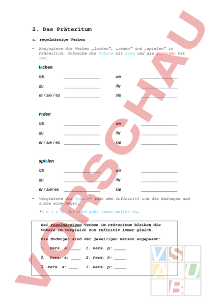 Arbeitsblatt: Präteritum - Deutsch - Grammatik