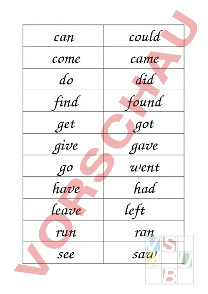 Arbeitsblatt: Memory Past simple forms - Englisch - Grammatik