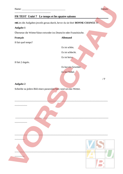Arbeitsblatt: Vocitest le temps et les quatre saisons - Französisch ...