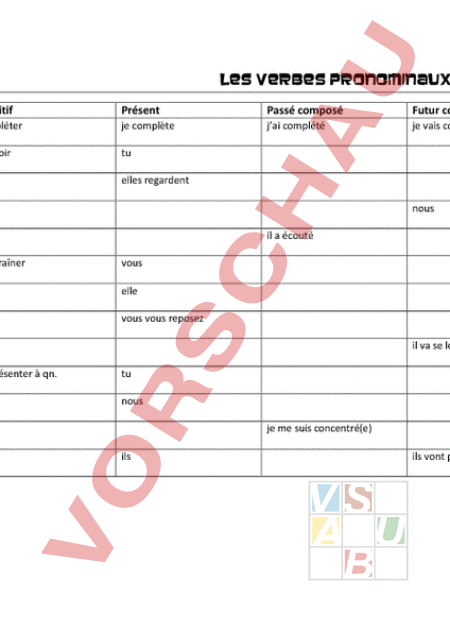 Arbeitsblatt: Les verbes pronominaux - Französisch - Grammatik