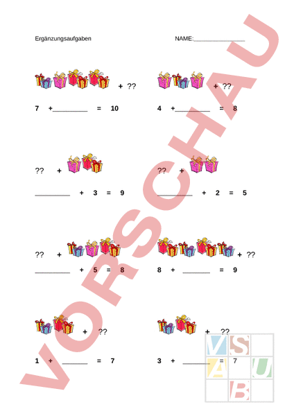 Arbeitsblatt: Ergänzen - Mathematik - Addition