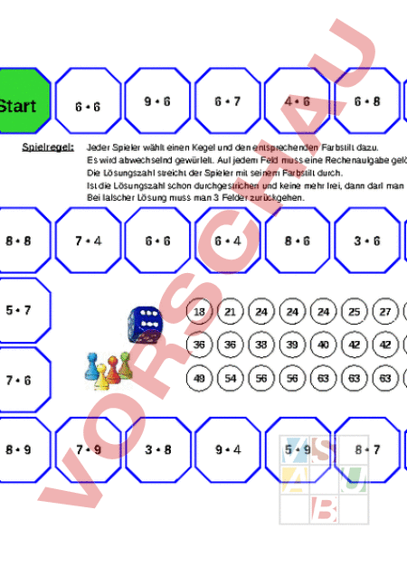 Arbeitsblatt: 1x1 Spiel - Mathematik - Multiplikation