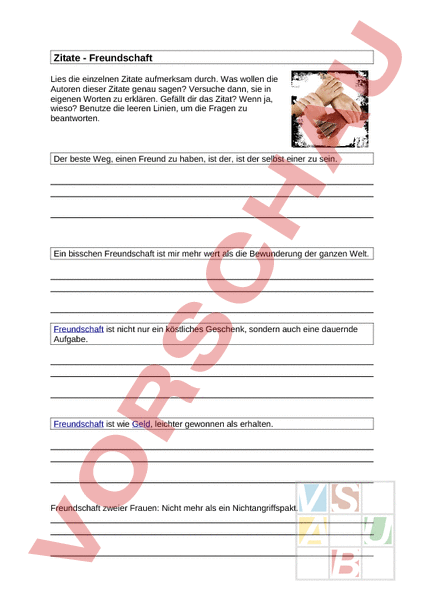 Arbeitsblatt: Freundschaft - Lebenskunde - Persönlichkeitsentwicklung