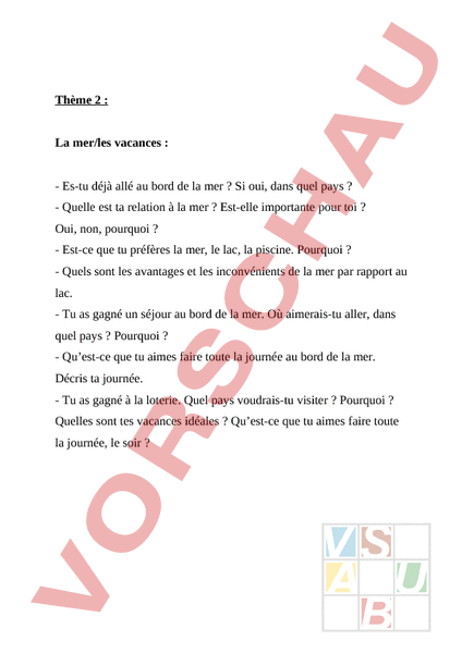 Arbeitsblatt: thème 2: les vacances, la mer - Französisch - Anderes Thema