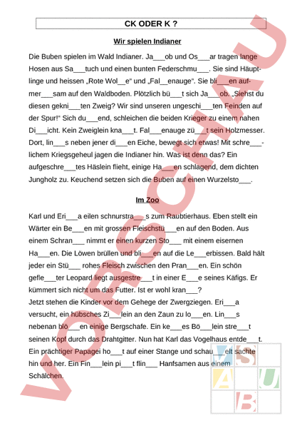Arbeitsblatt: k-ck - Deutsch - Rechtschreibung