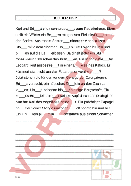 Arbeitsblatt: k-ck - Deutsch - Rechtschreibung