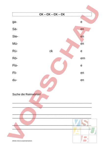 Arbeitsblatt: ck - Deutsch - Rechtschreibung