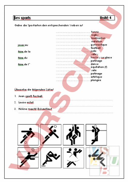 Arbeitsblatt: Unité 4, les sports et les verbes - Französisch - Lehrmittel