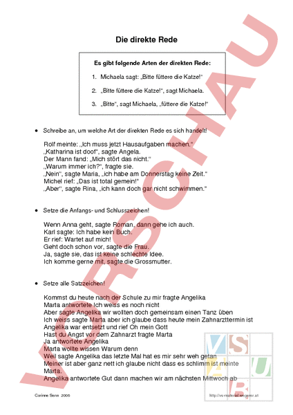 Arbeitsblatt: Direkte Rede - Deutsch - Grammatik