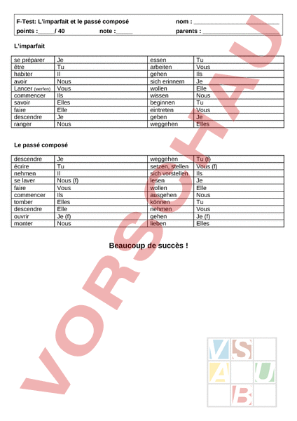 Arbeitsblatt: Test imparfait et passé composé - Französisch - Grammatik