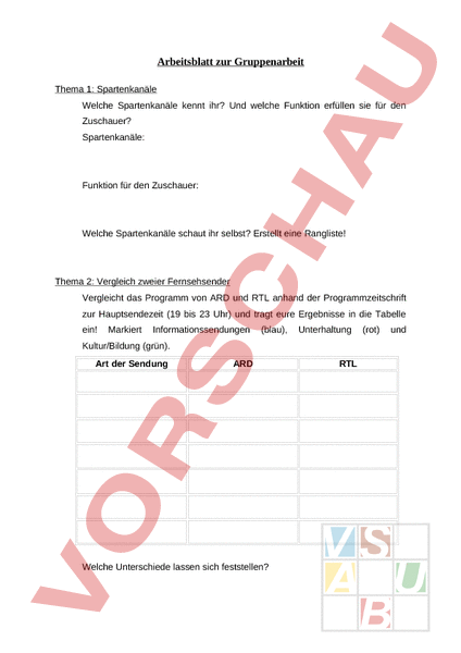 Arbeitsblatt: Fernsehkonsum - Deutsch - Anderes Thema