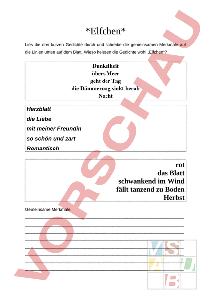 Arbeitsblatt: Elfchen - Deutsch - Gemischte Themen