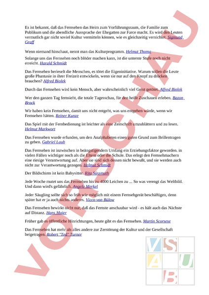 Arbeitsblatt: Fernsehen - Deutsch - Gemischte Themen