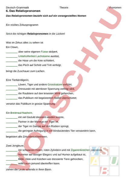 Arbeitsblatt: Pronomen Theorie 2 - Deutsch - Grammatik
