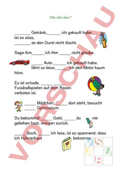 Arbeitsblatt: das oder dass? - Deutsch - Gemischte Themen
