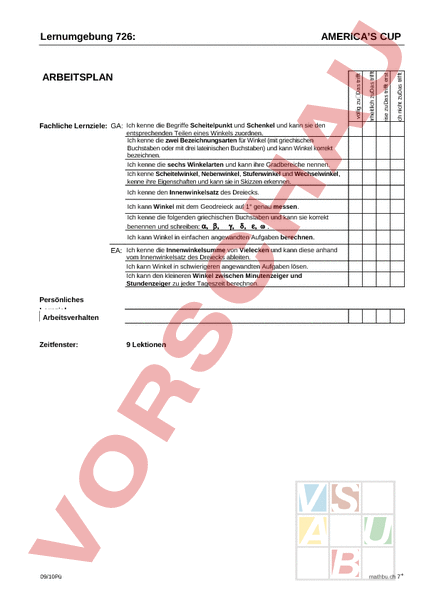 Arbeitsblatt: Arbeitsplan LU 726 - Mathematik - Anderes Thema Arbeitsblatt: Arbeitsplan LU 726 - Mathematik - Anderes Thema