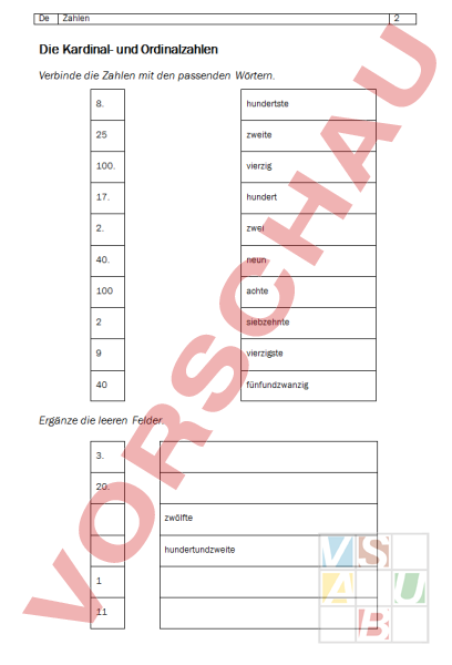 Arbeitsblatt: Kardinalzahlen - Deutsch - DaZ