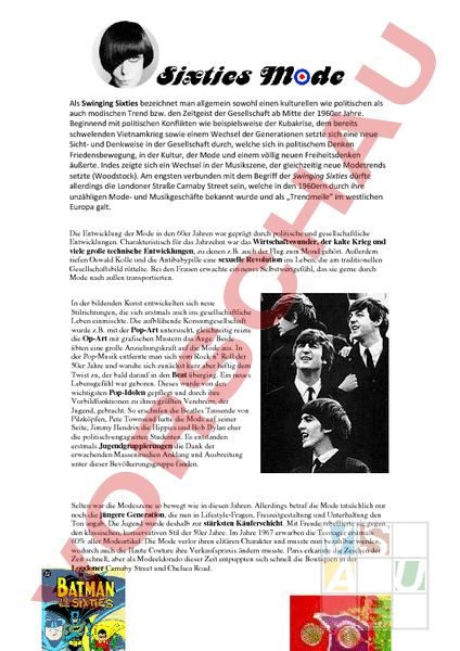 Arbeitsblatt: Swinging sixties - Geschichte - Neuzeit