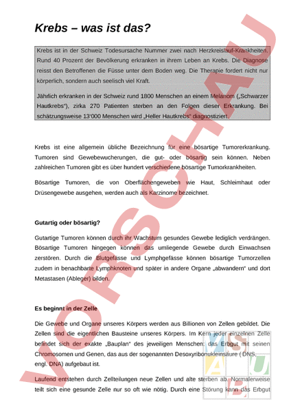 Arbeitsblatt: Was ist Krebs? - Biologie - Anderes Thema