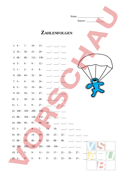 Arbeitsblatt: Zahlenfolgen 1 - Mathematik - Gemischte Themen