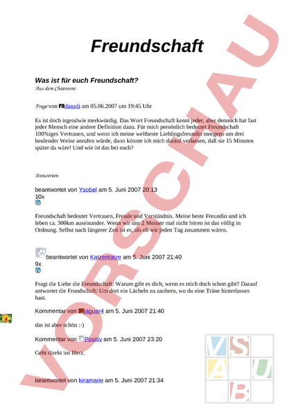 Arbeitsblatt: Freundschaft - Lebenskunde - Sexualerziehung