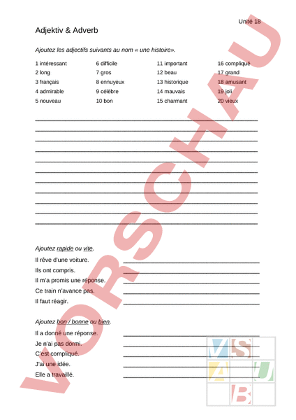 Arbeitsblatt: adjectif et adverbe - Französisch - Grammatik