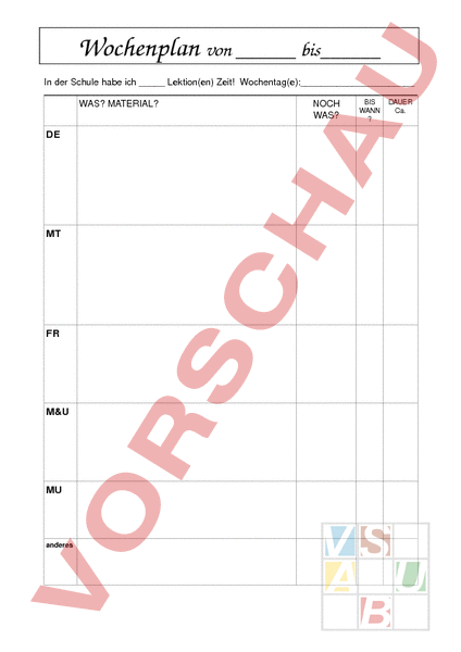 Arbeitsblatt: Wochenplan leer - Administration / Methodik - Listen ...