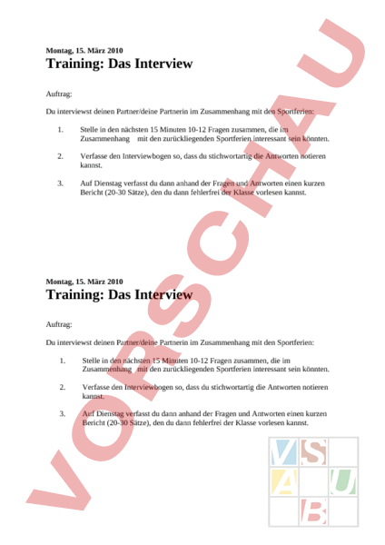 Arbeitsblatt: Interview - Deutsch - Gespräche