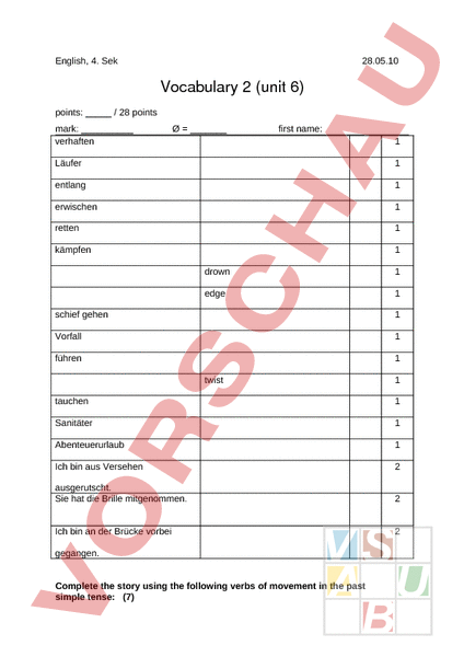 Arbeitsblatt: SNS words unit 6 - Englisch - Wortschatz