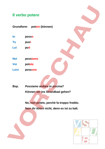 Arbeitsblatt: il verbo potere - Italienisch - Grammatik