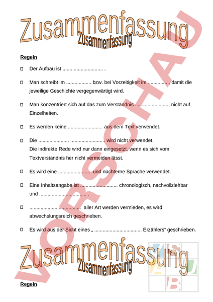 Arbeitsblatt: Zusammenfassung - Deutsch - Texte schreiben Arbeitsblatt: Zusammenfassung - Deutsch - Texte schreiben