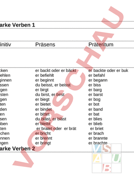 Arbeitsblatt: starke Verben 1-3 - Deutsch - Grammatik