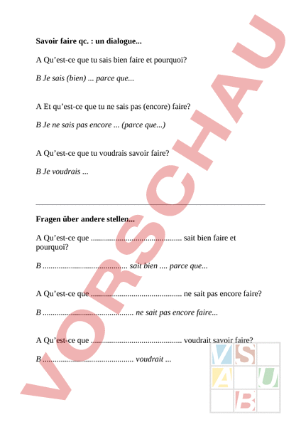 Arbeitsblatt: U12: Dialogvorlage savoir faire - Französisch - Lehrmittel