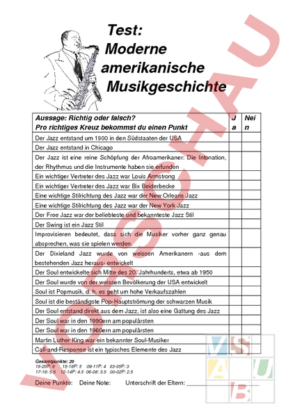 Arbeitsblatt: Soul und Jazz - Musik - Musikgschichte