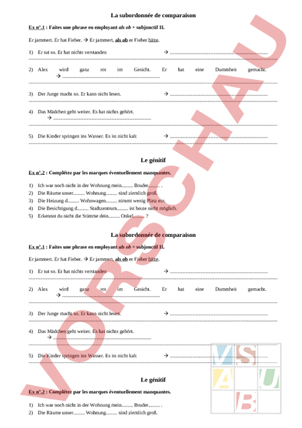 Arbeitsblatt: Als ob + Konjunktiv II, Genitiv - Deutsch - Grammatik