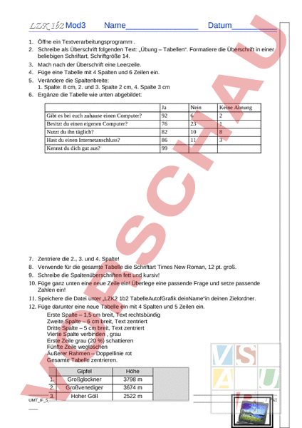 Arbeitsblatt: Mod 3 Lernzielkontrollen - Informatik - Textverarbeitung