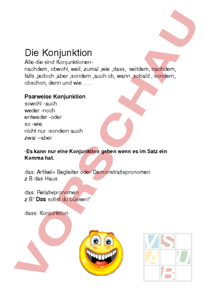 Arbeitsblatt: Konjunktion - Deutsch - Grammatik