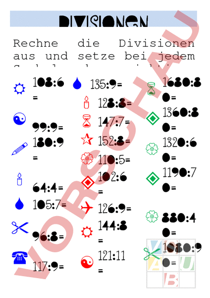 Arbeitsblatt: Symbole - Mathematik - Division