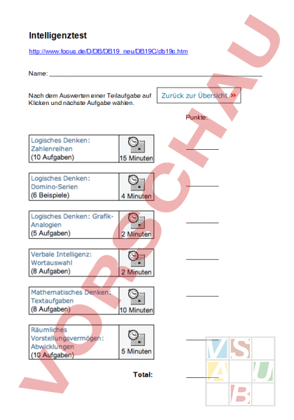 Arbeitsblatt: Intelligenztests - Lebenskunde - Persönlichkeitsentwicklung