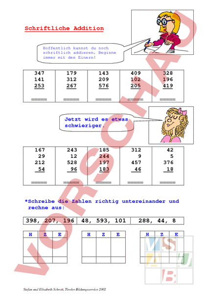 Arbeitsblatt: Additionen - Mathematik - Addition