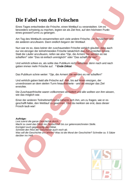 Arbeitsblatt: Die Fabel der Frösche - Deutsch - Rechtschreibung
