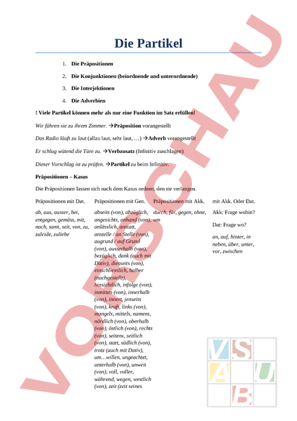 Arbeitsblatt: Partikel Grammatikübersicht - Deutsch - Grammatik