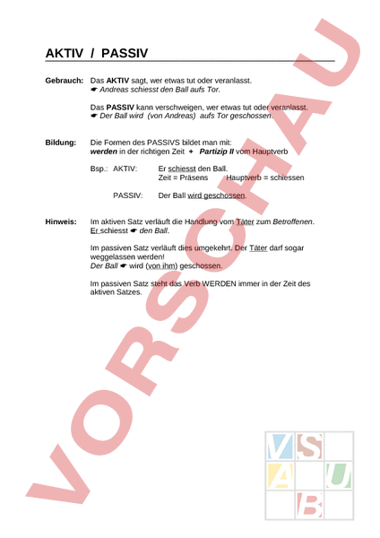 Arbeitsblatt: Aktiv/ Passiv - Deutsch - Grammatik