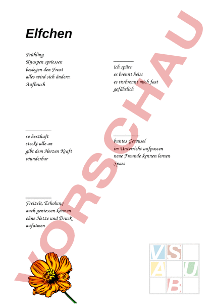 Arbeitsblatt: Elfchen - Deutsch - Texte schreiben