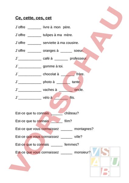 Arbeitsblatt: ce, cette, ces... - Französisch - Grammatik