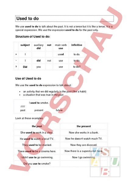 Arbeitsblatt: Used to do - Englisch - Grammatik