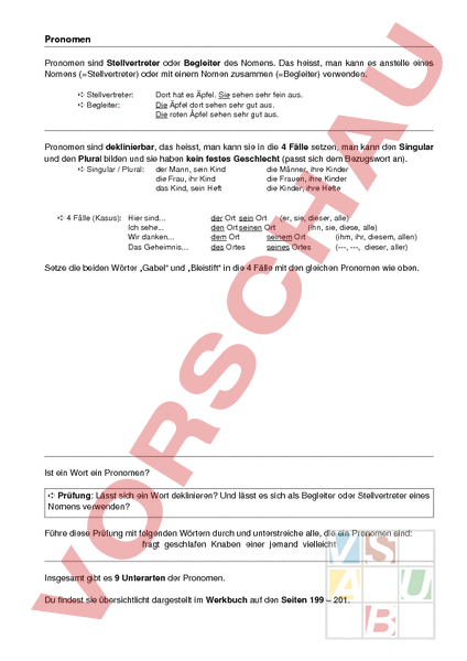 Arbeitsblatt: Theorie Pronomen - Deutsch - Grammatik