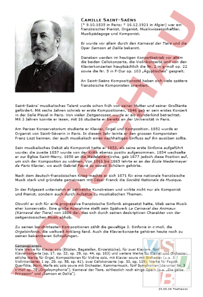 Arbeitsblatt: Camille Saint-Saëns - Musik - Musikgschichte