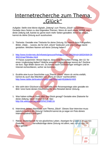 Arbeitsblatt: Glückjournal - Deutsch - Gemischte Themen