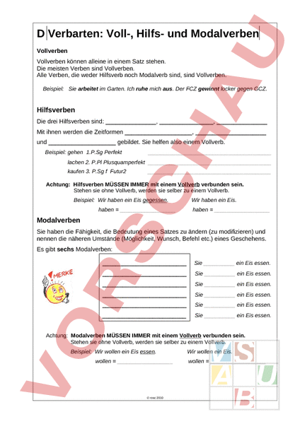 Arbeitsblatt: Voll- Hilfs- Modalverb - Deutsch - Grammatik